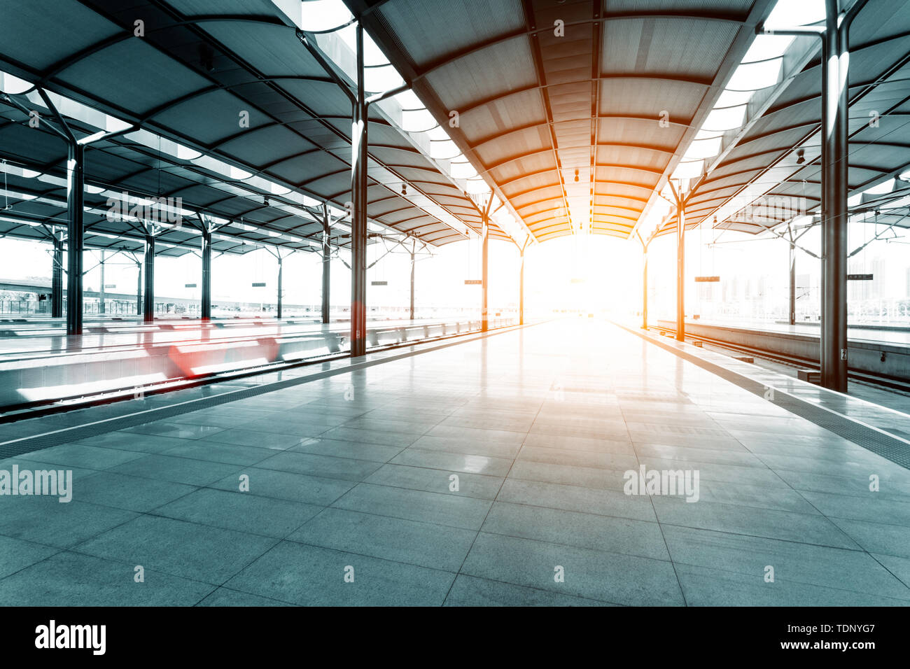 Empty floor of train station platform Stock Photo - Alamy