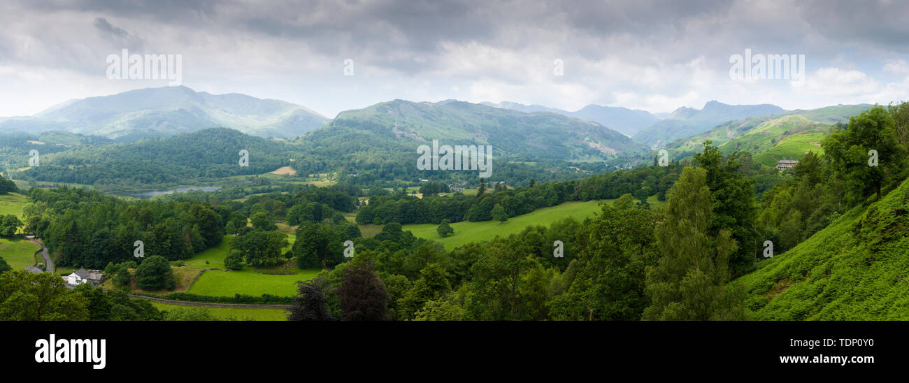 A panoramic view of Wetherlam, Lingmoor Fell, Great Langdale valley and ...