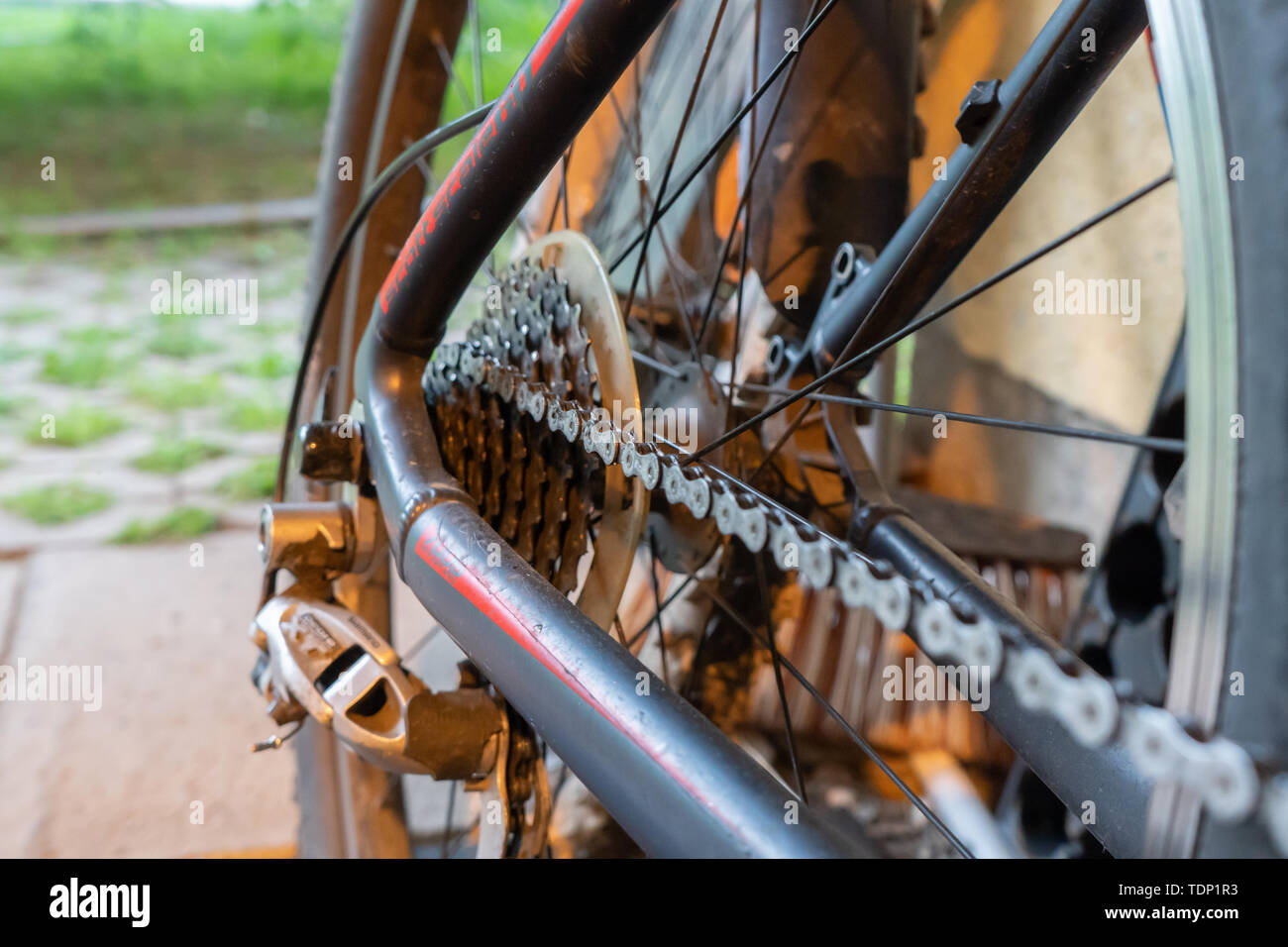 Cycling on sport bike - Bicycle wheels and road perspective with ...