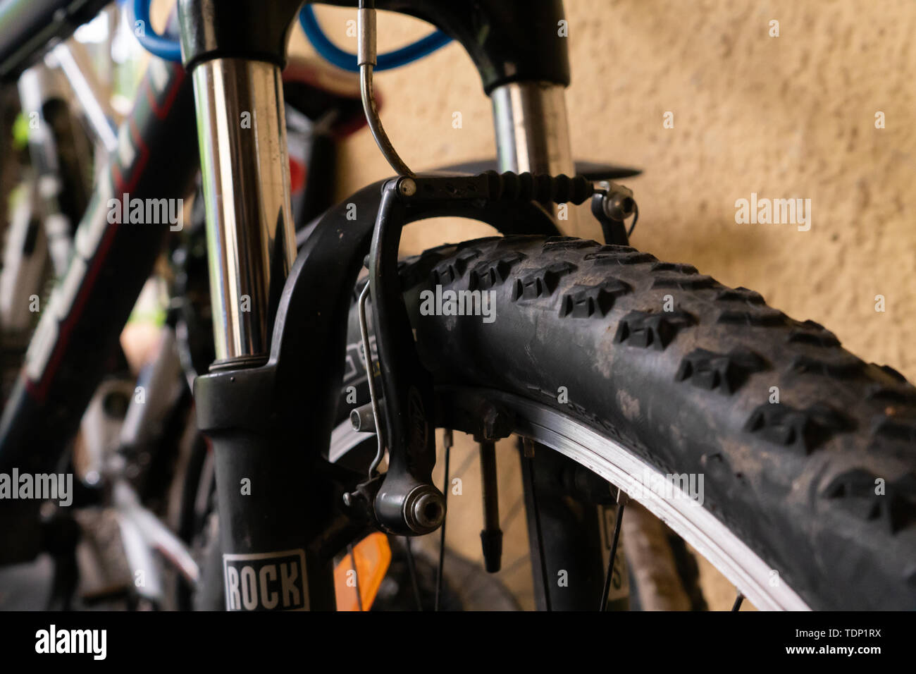 Cycling on sport bike - Bicycle wheels and road perspective with ...