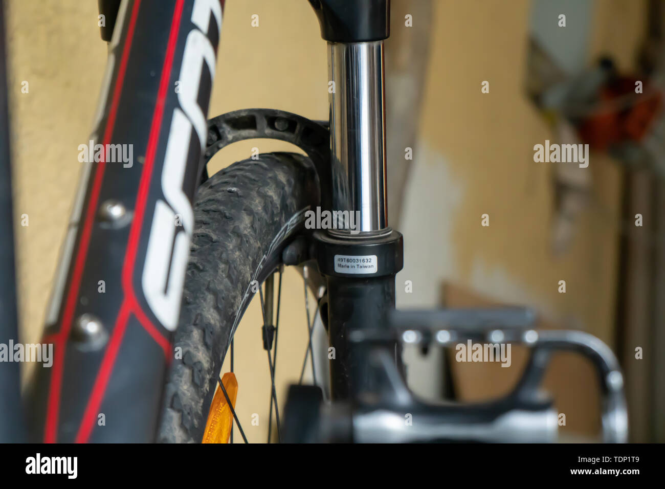 Cycling on sport bike - Bicycle wheels and road perspective with ...