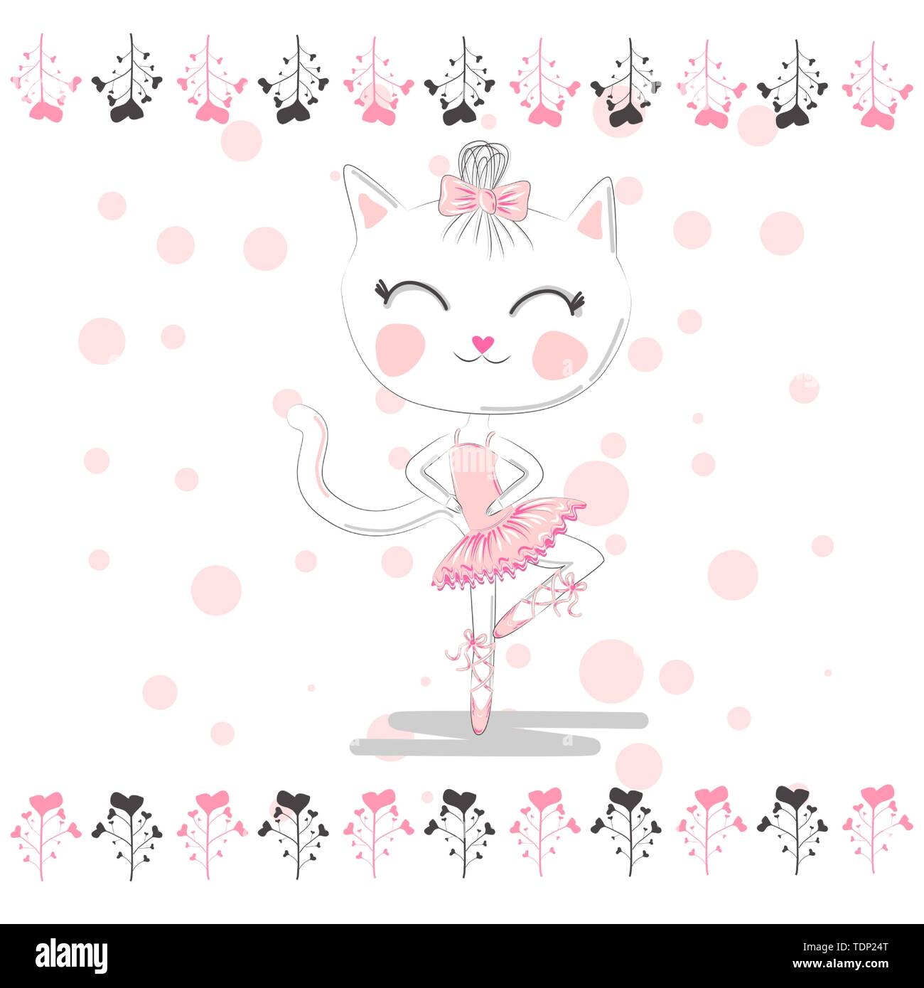 cute white cartoon cat in ballet tutu, kitty girl in a pink skirt ...