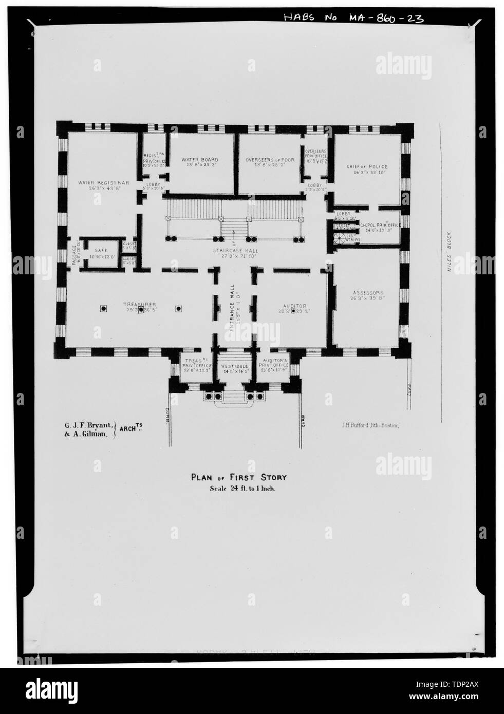 photocopy of lithograph by J.H. Bufford, c. 1865 plan of first story ...