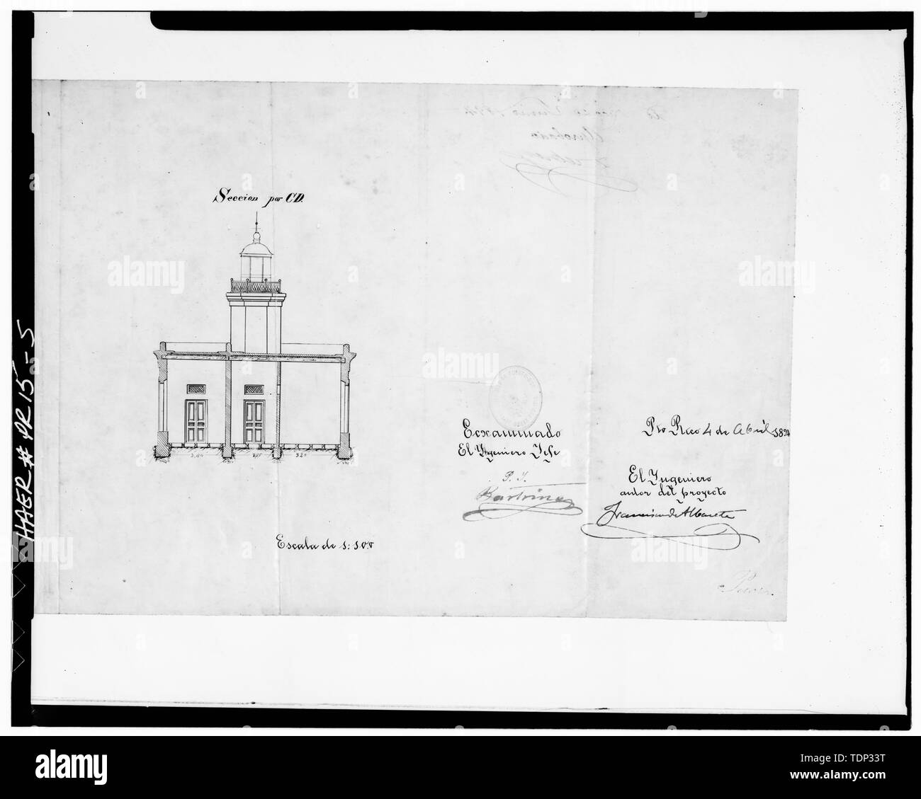 Photocopy of measured drawing, ca. 1894; LATERAL SECTION - Faro de ...