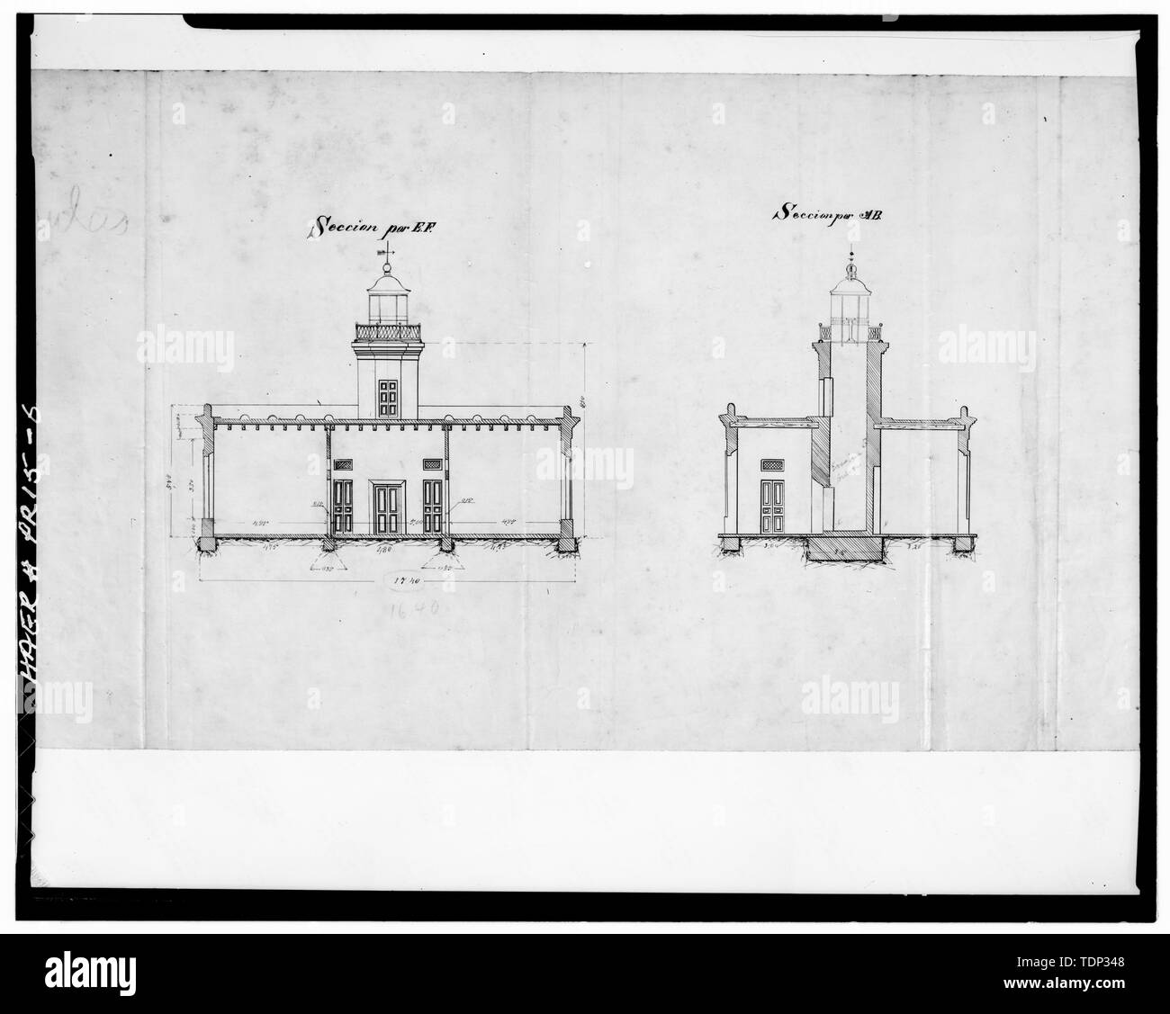 Photocopy of measured drawing, ca. 1894; LONGITUDINAL SECTION AND ...