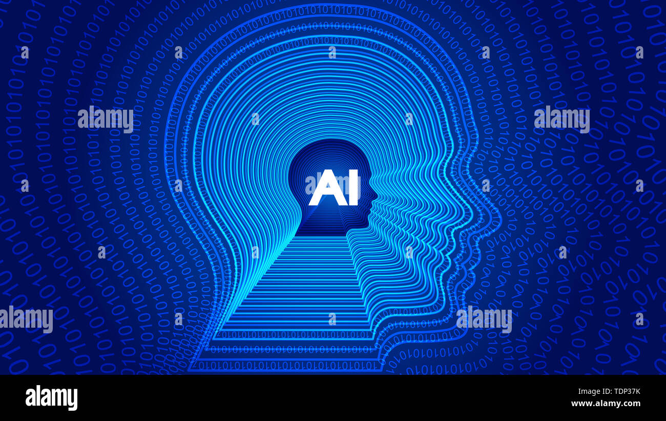 AI artificial intelligence, lines and numbers form the outline of the ...