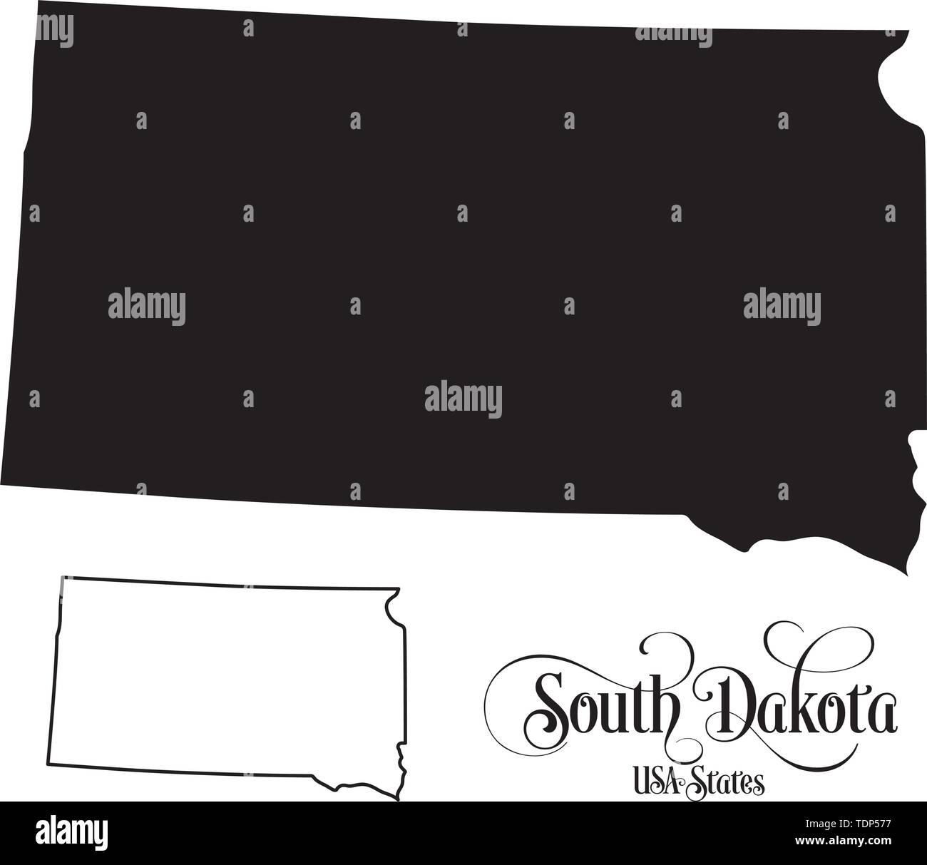 Map of The United States of America (USA) State of South Dakota ...