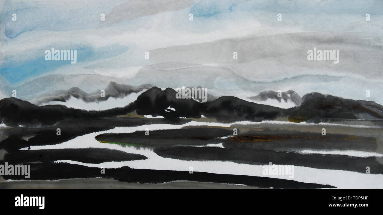 Ink mountains and rivers Stock Photo - Alamy