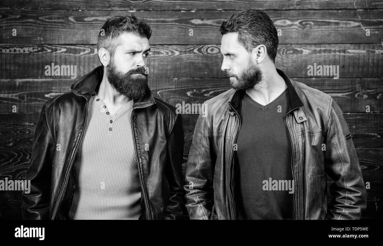 Exude masculinity. Men brutal bearded hipster. Confident competitors ...