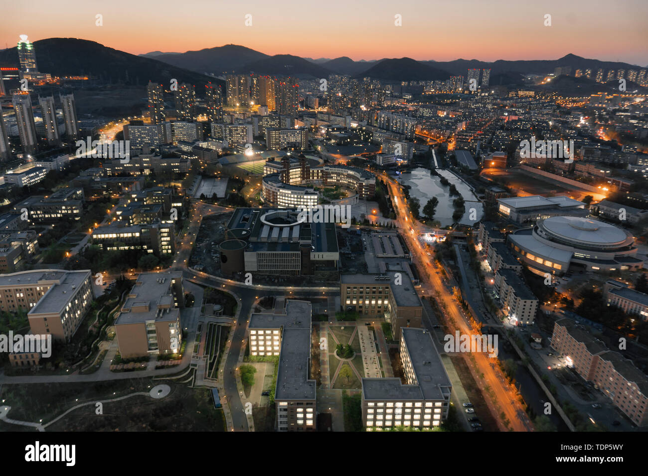 Night view of Dalian city architecture Stock Photo - Alamy