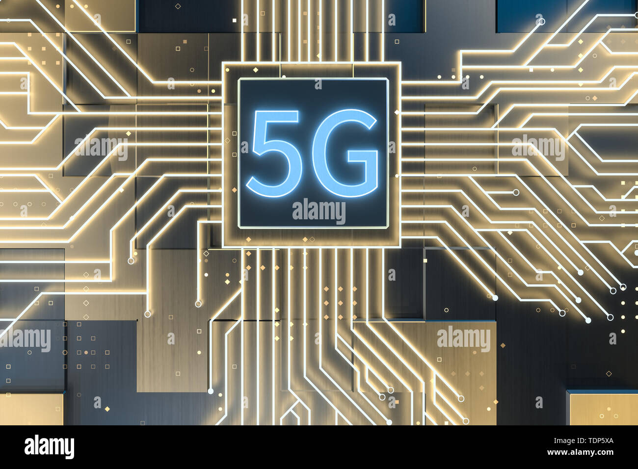 Three-dimensional rendering, 5G chip circuit, technology background ...