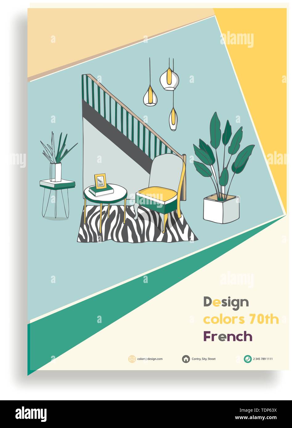 Vector illustration of a cozy cartoon interior of a home room, a living ...