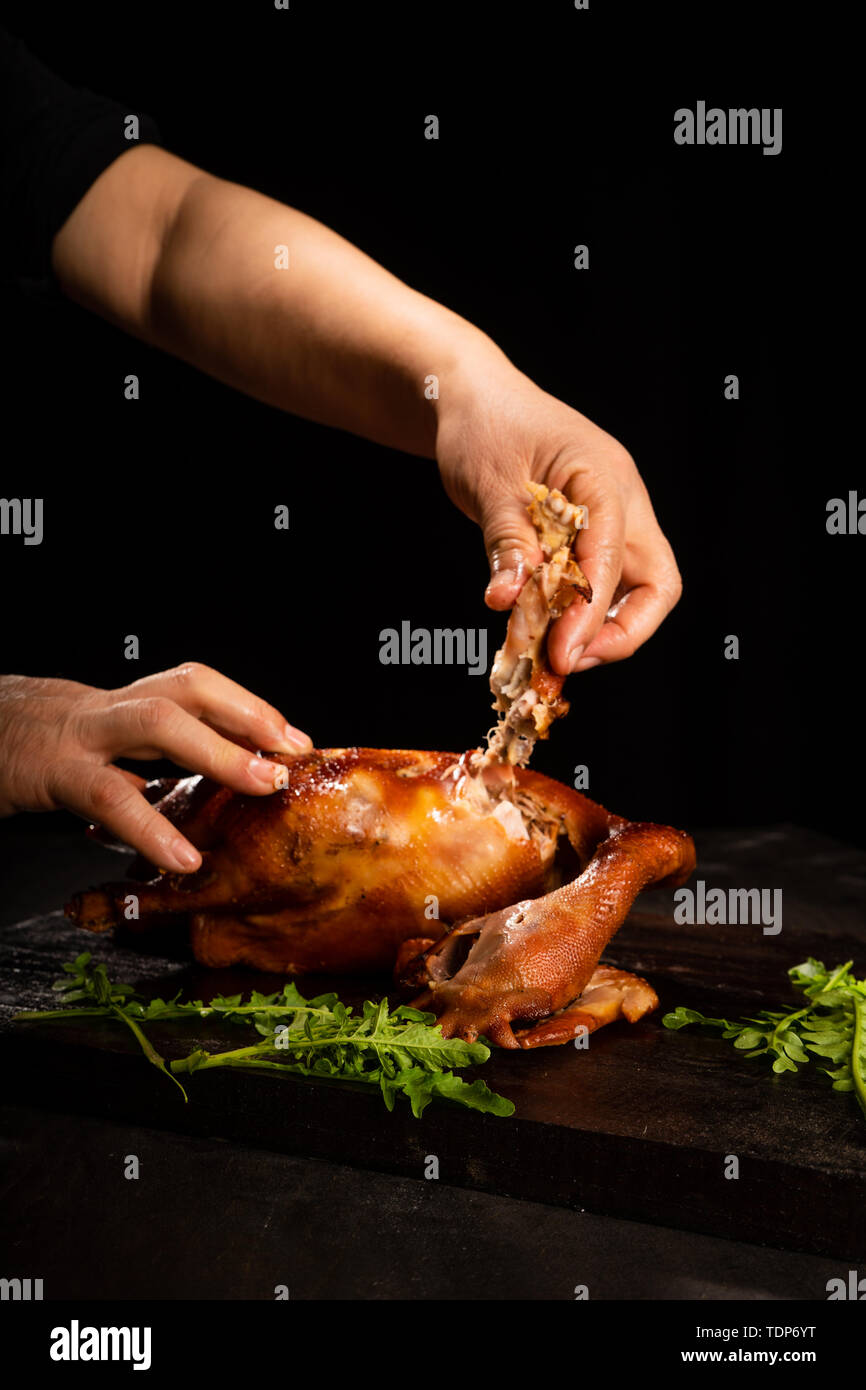 Northeast characteristic traditional hand-torn pickpocket chicken Stock ...