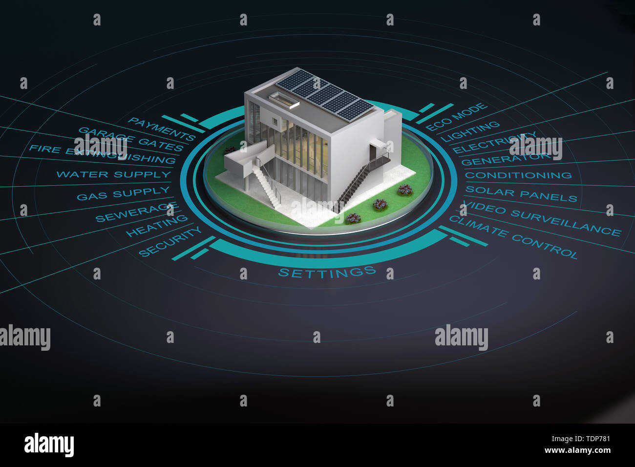 modern smart house with infographics. 3d rendering Stock Photo - Alamy