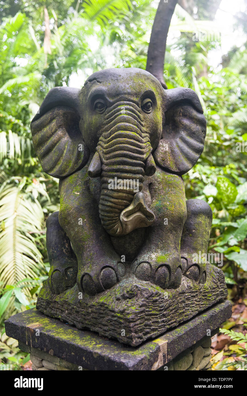 Elephant statue at Ubud Monkey Forest sanctuary at Bali island ...