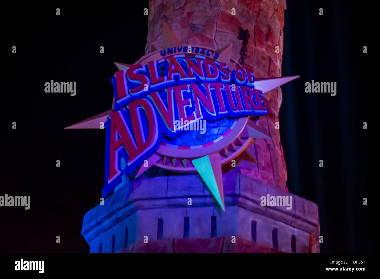 Orlando, Florida. May 21, 2019. Islands of Adventure sign in Citywalk ...