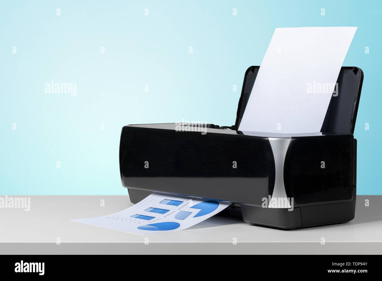 Printer on white desk Stock Photo - Alamy