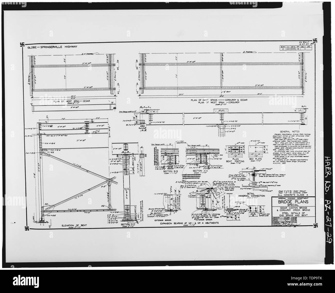 Photocopy of construction drawing, Arizona Highway Department, 1936 ...
