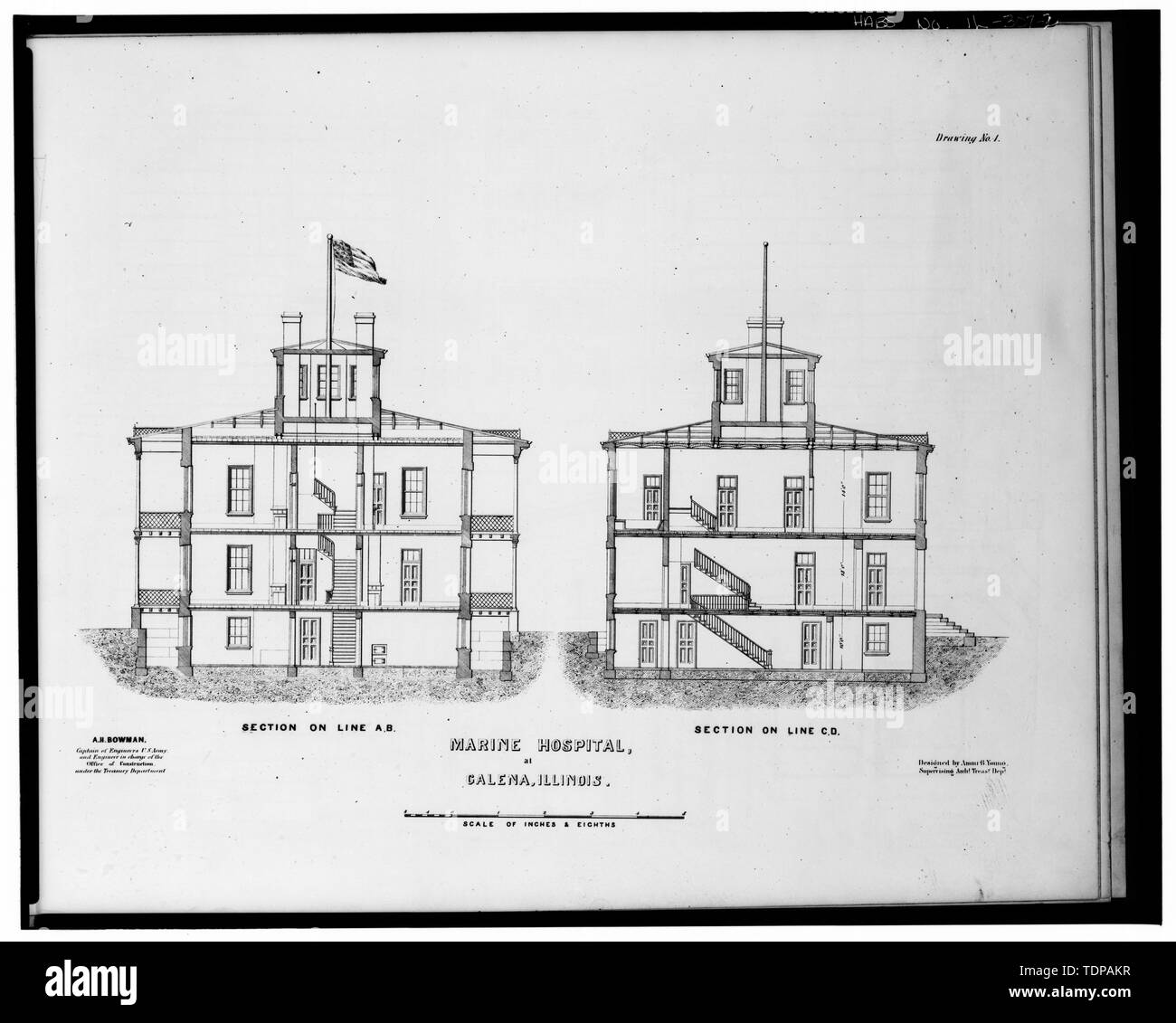 Photocopy of drawing (A. H. Bowman) SECTIONAL VIEWS - Marine Hospital ...