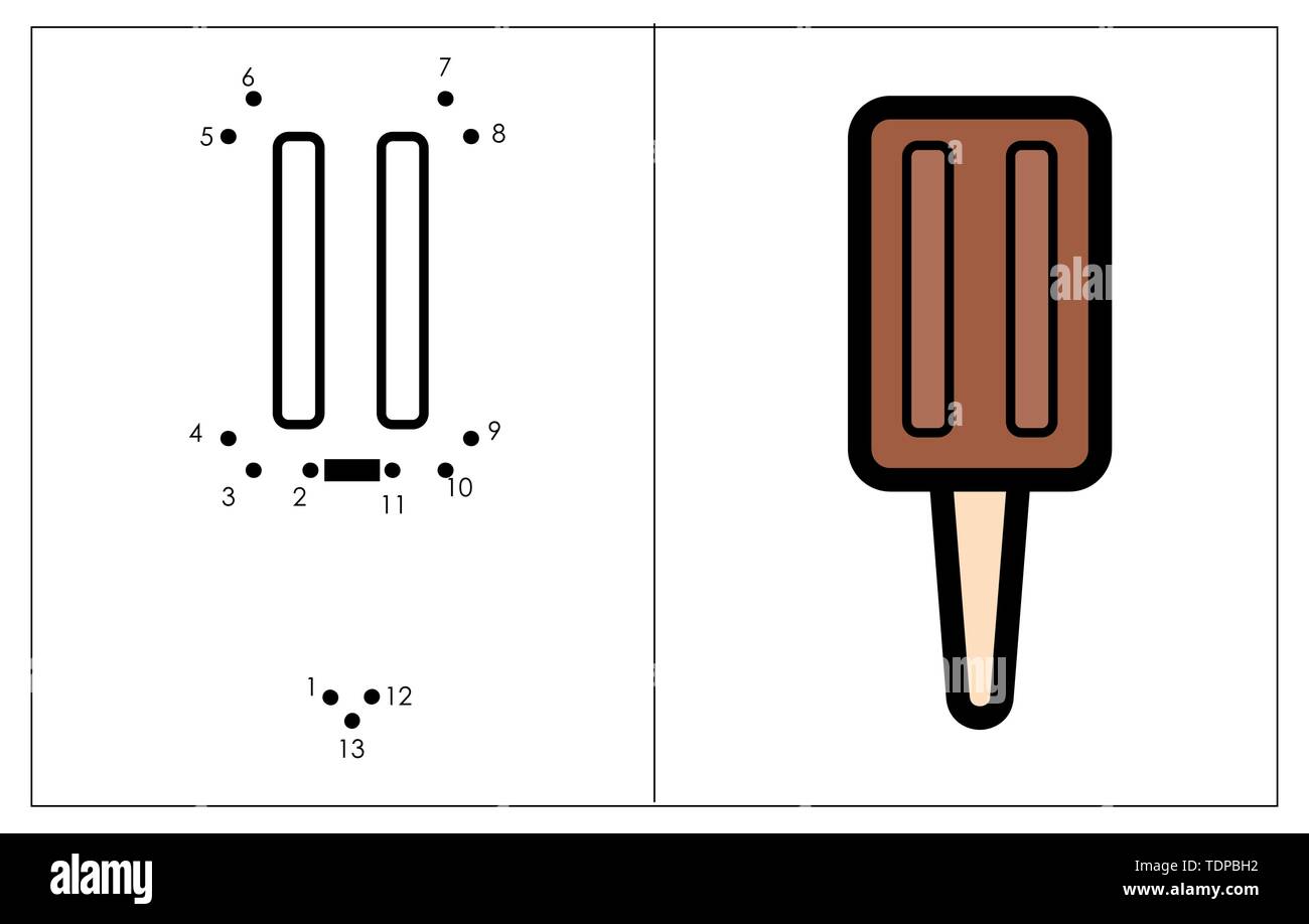 Draw a cat connect the dots. Cartoon popsicle ice cream for educational ...