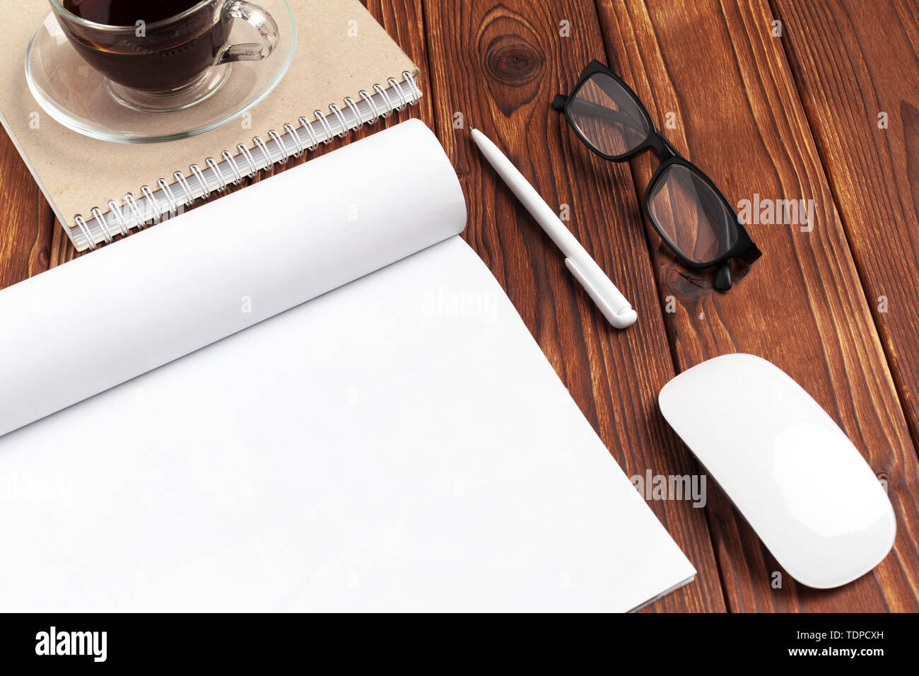 Open blank journal pages for your design copy space on wooden ...