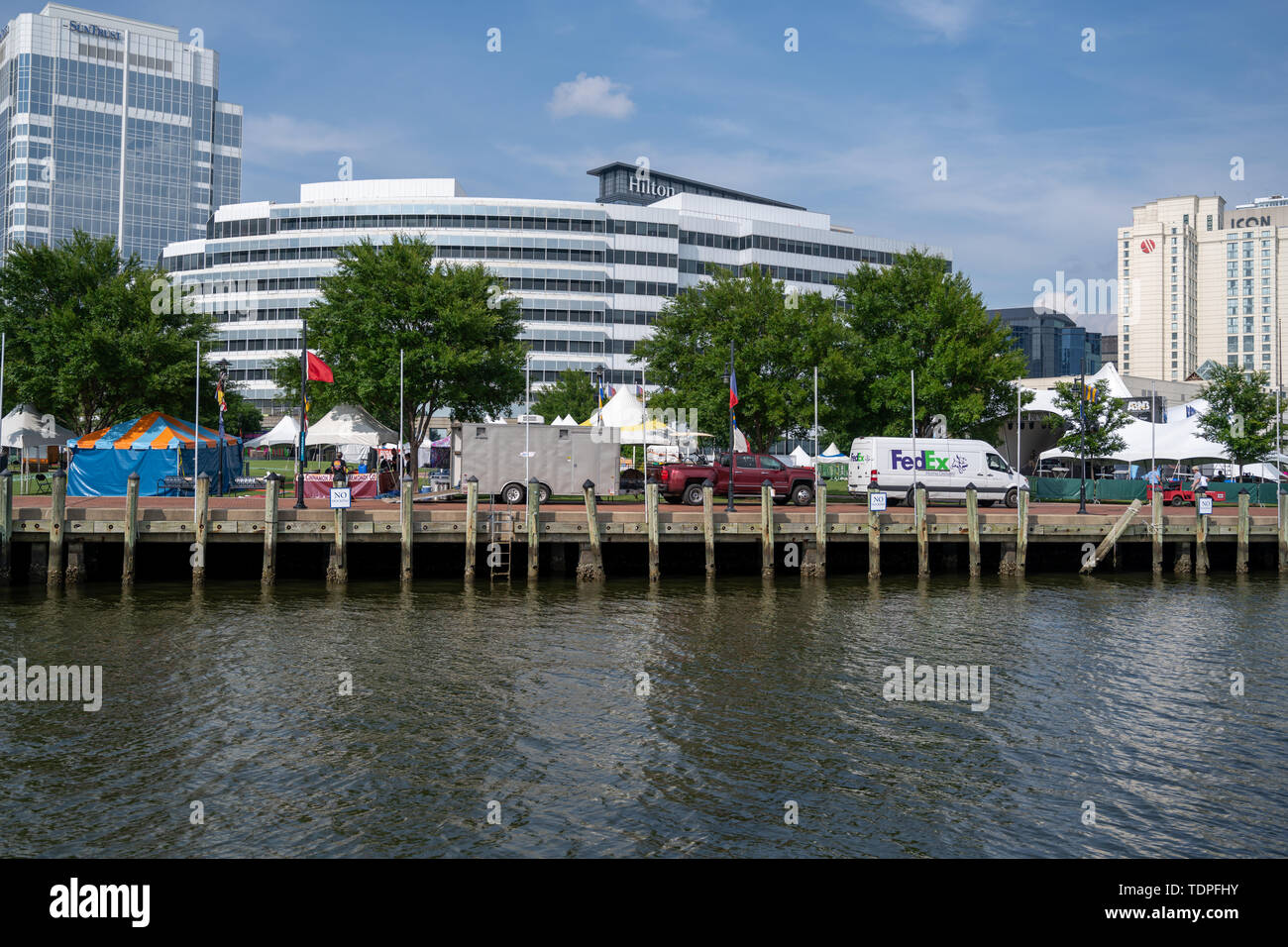Norfolk, VA, USA -- June 6, 2019. A photo taken at the Norfolk Marina ...