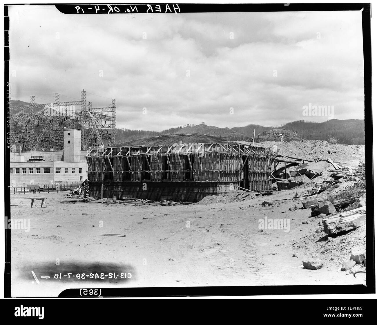 showing framing of concrete walls of South Bank Substation, 18 July ...