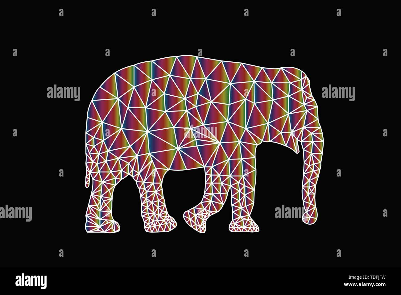 Vector elephant animal polygonal geometric on black background Stock ...