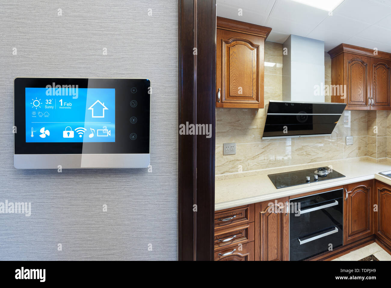 smart screen with smart home with modern kitchen Stock Photo - Alamy