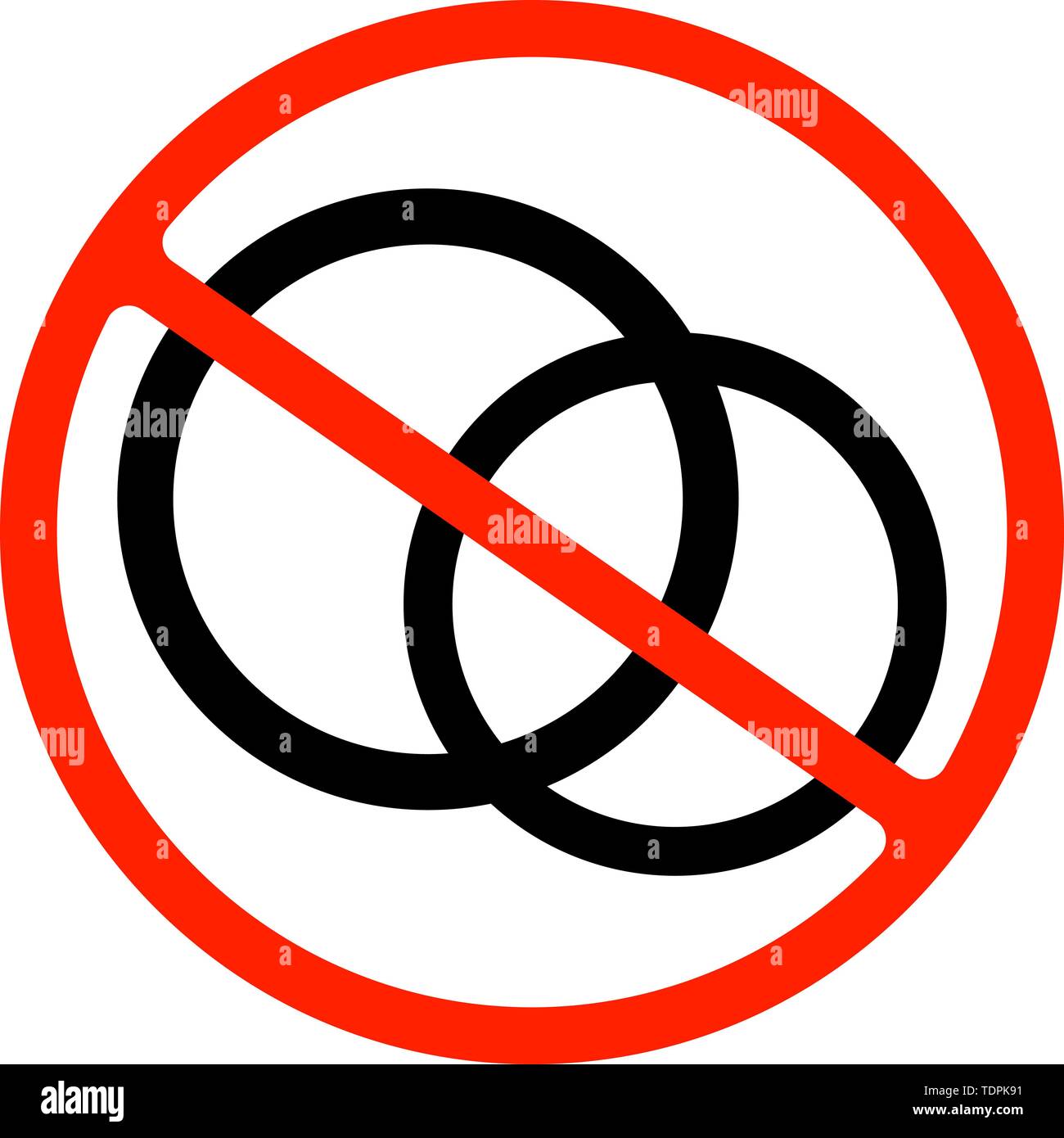 Stop or ban sign. Wedding rings icon. Bride and groom jewelery sign ...