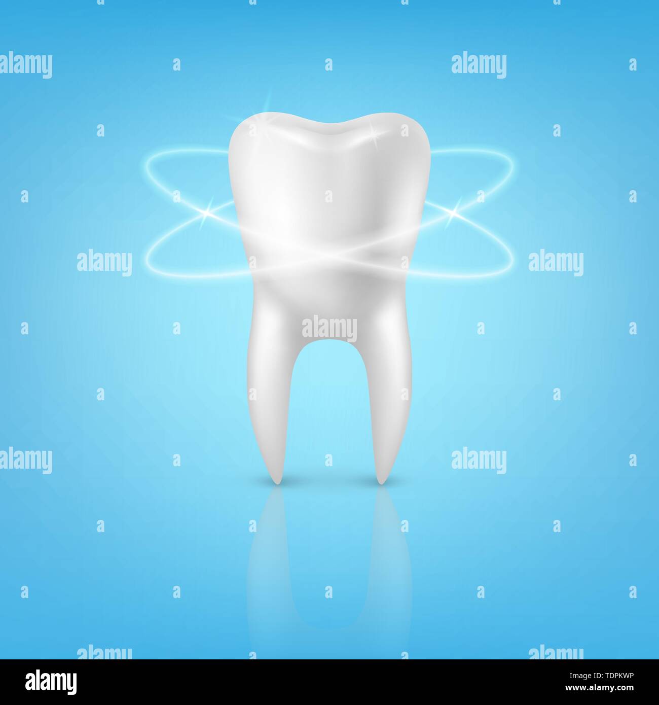 Vector 3d Realistic Render Human Tooth with Glow Closeup Isolated on ...