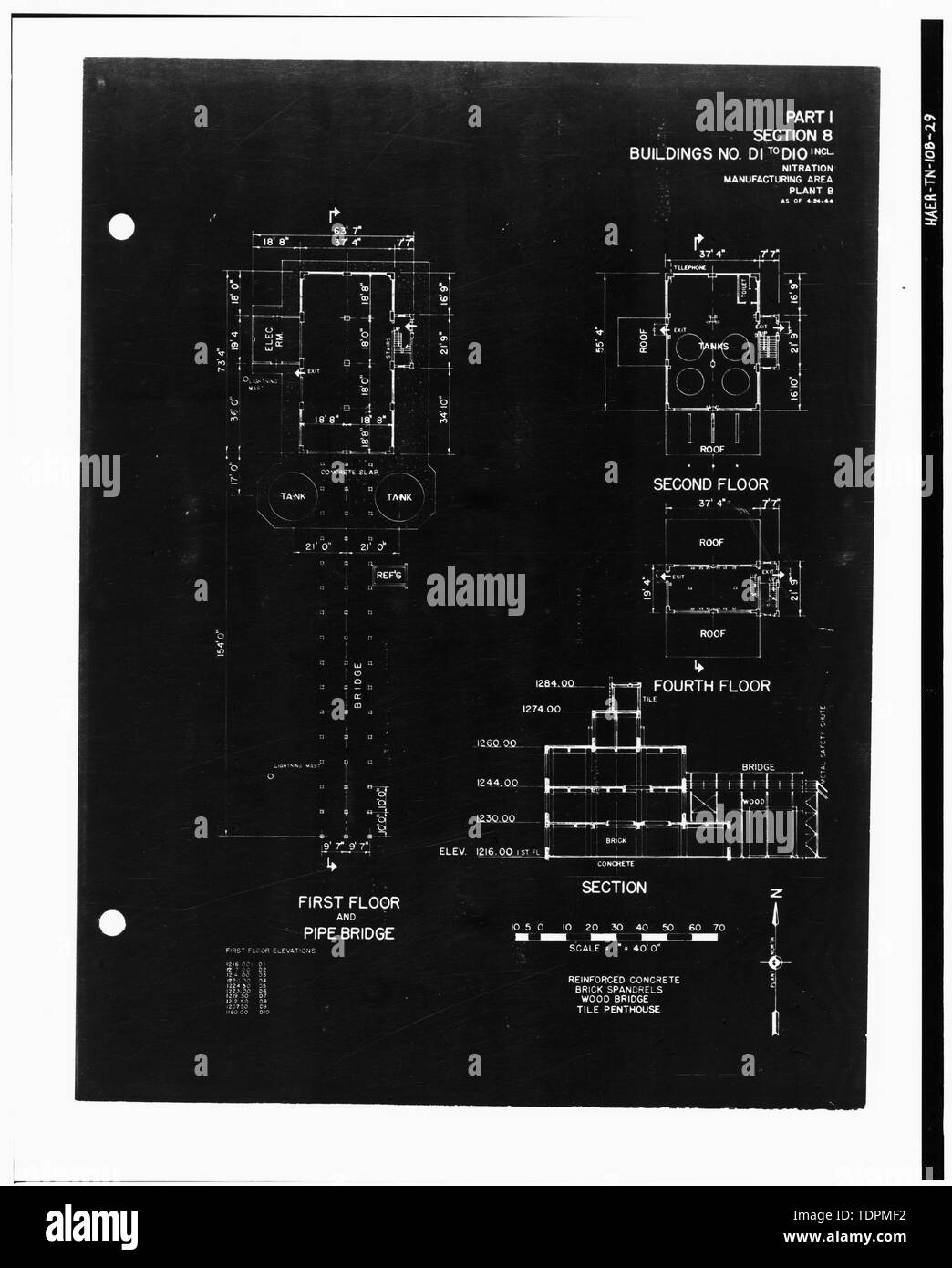 Photograph of a line drawing. '(CROSS SECTION AND PLAN LAYOUT OF) PART ...