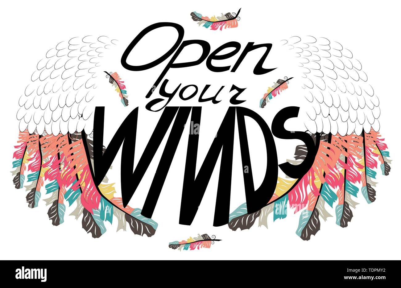 Open your wings. Inspirational quote about freedom. Handwritten phrase ...