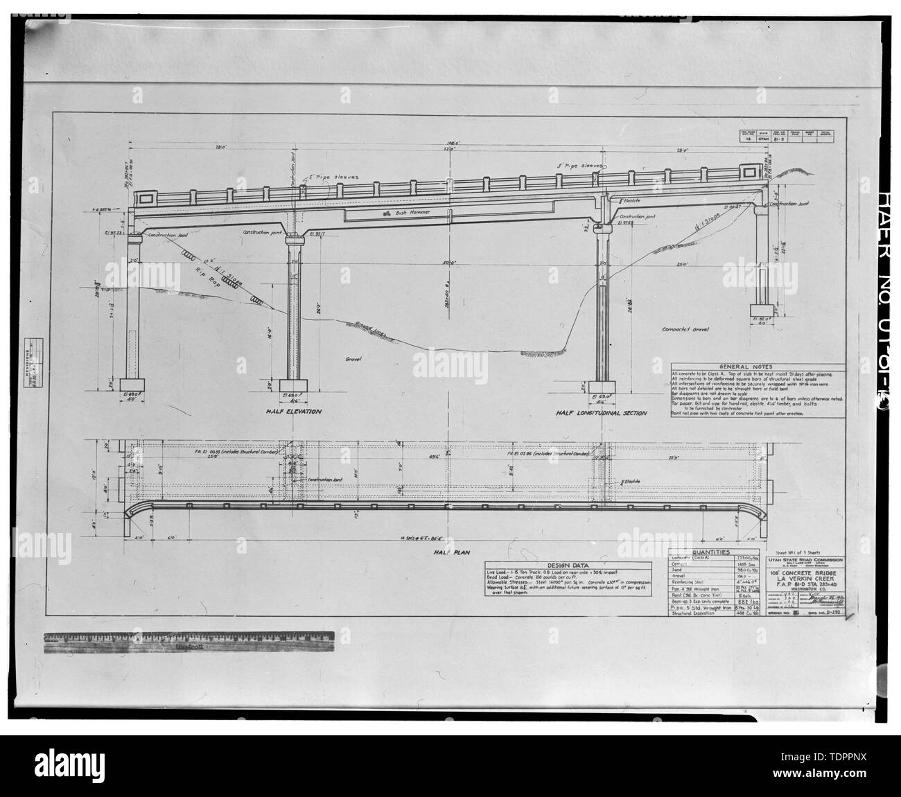 Photographic copy of original construction drawing, sheet no. 1 of 5 ...