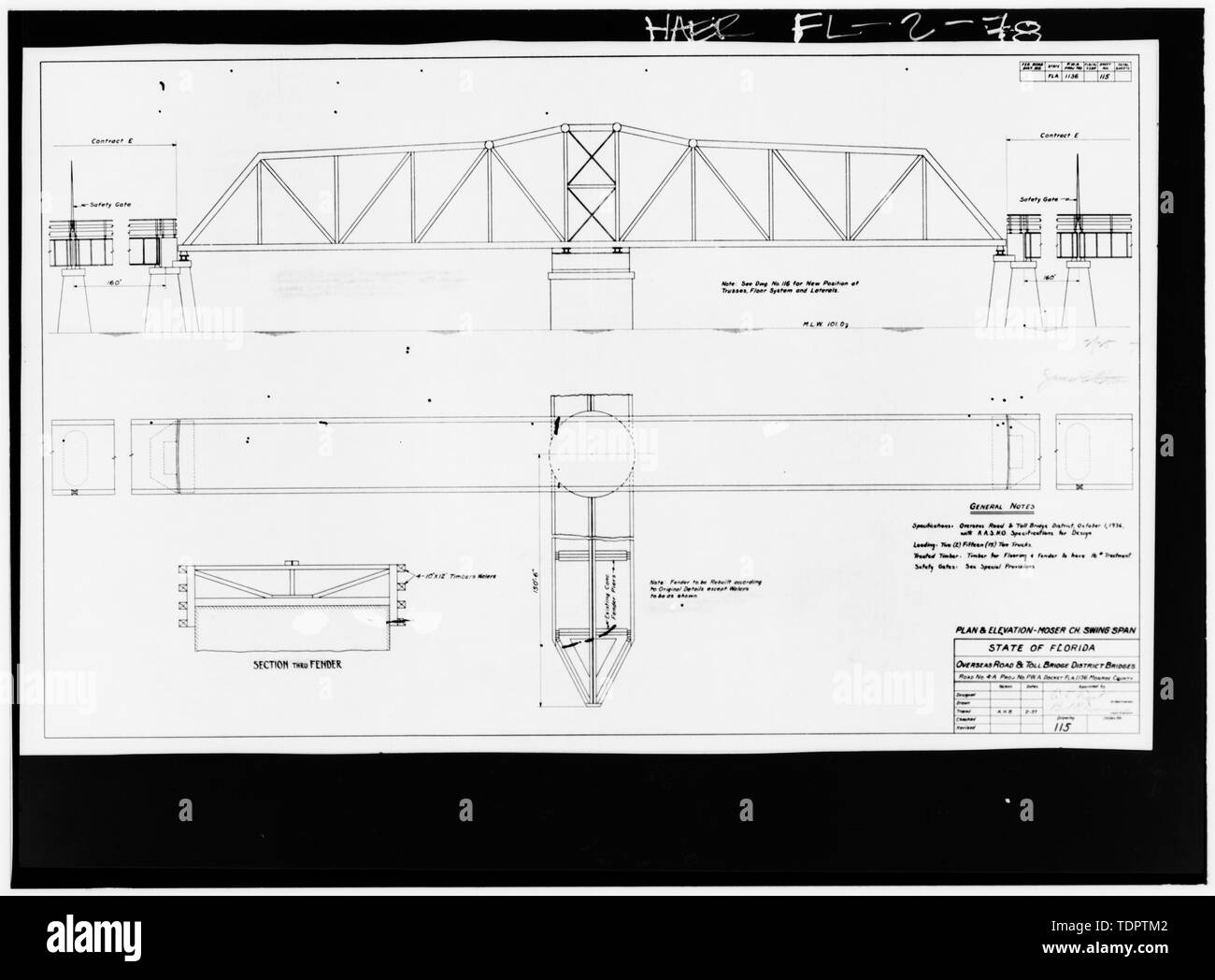 Plan and ElevatiOn, Moser Channel Swing Span, Dwg -115. - Seven Mile ...