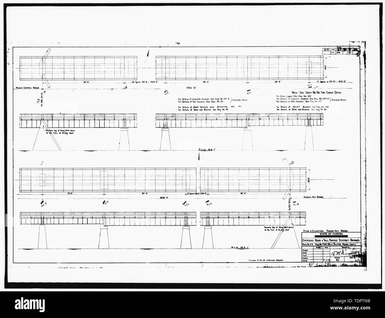 Plan and Elevation, Pigeon Key Bridge, Dwg -83. - Seven Mile Bridge ...