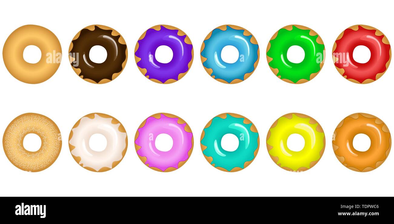 Vector illustration of colorful delicious doughnuts with various ...