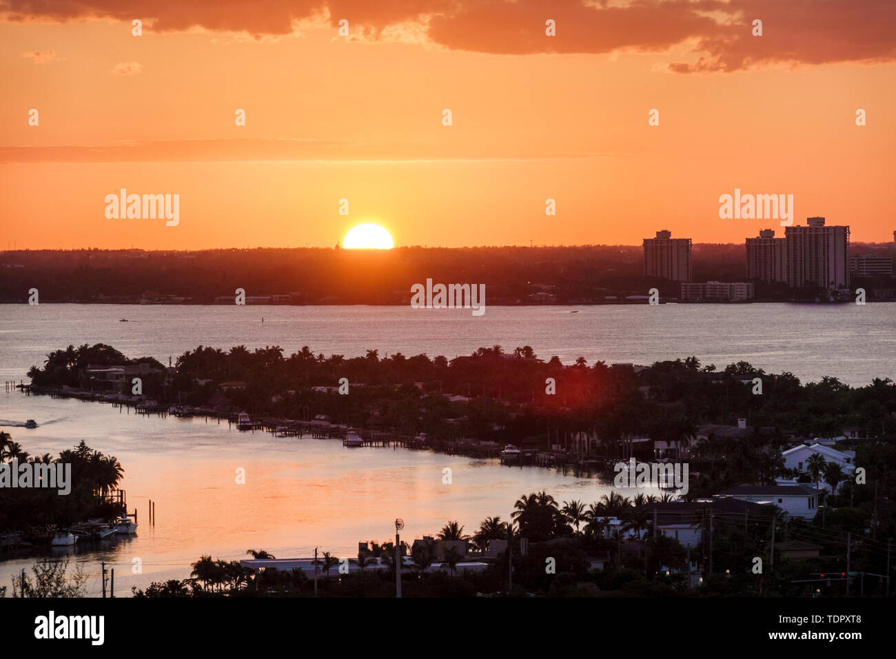 Miami Beach Florida,Biscayne Bay water Point,sunset,boat,water ...