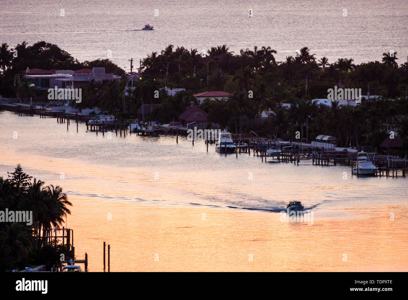 Biscayne bay water waterfront homes biscayne point sunset hi-res stock ...