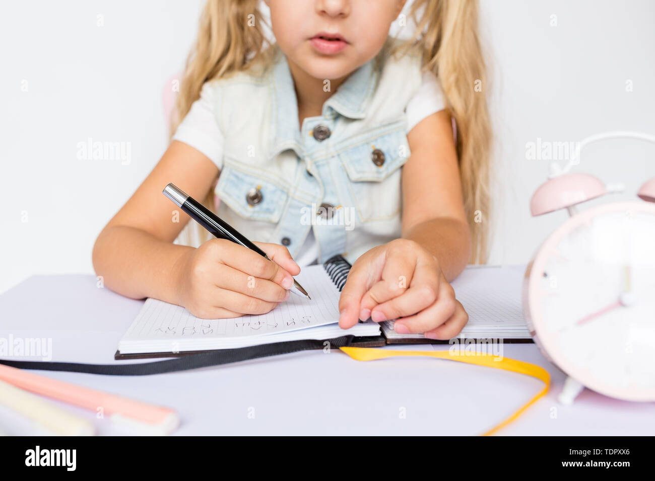 Back to school and happy time. Cute child on white background Kid ...