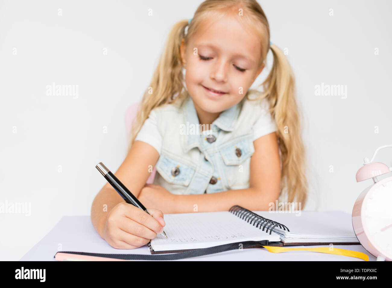 Back to school and happy time. Cute child on white background Kid ...