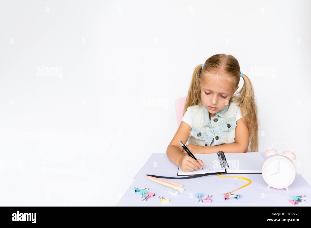 Back to school and happy time. Cute child on white background Kid ...