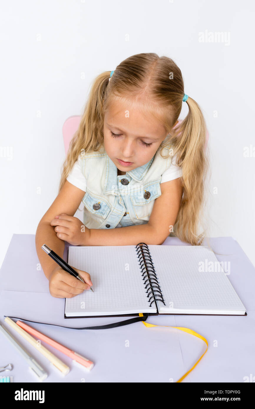 Back to school and happy time. Cute child on white background Kid ...