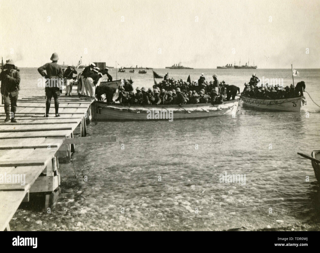 Italian soldiers in the boats during the Libyan War, 1911 Stock Photo ...