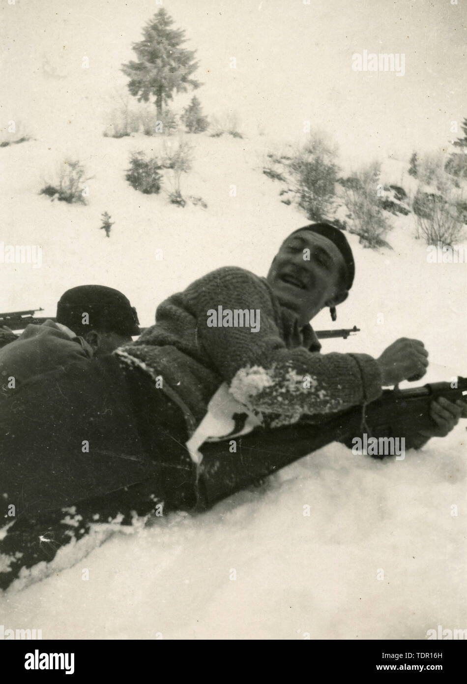Men hunting in the snow, 1920s Stock Photo - Alamy