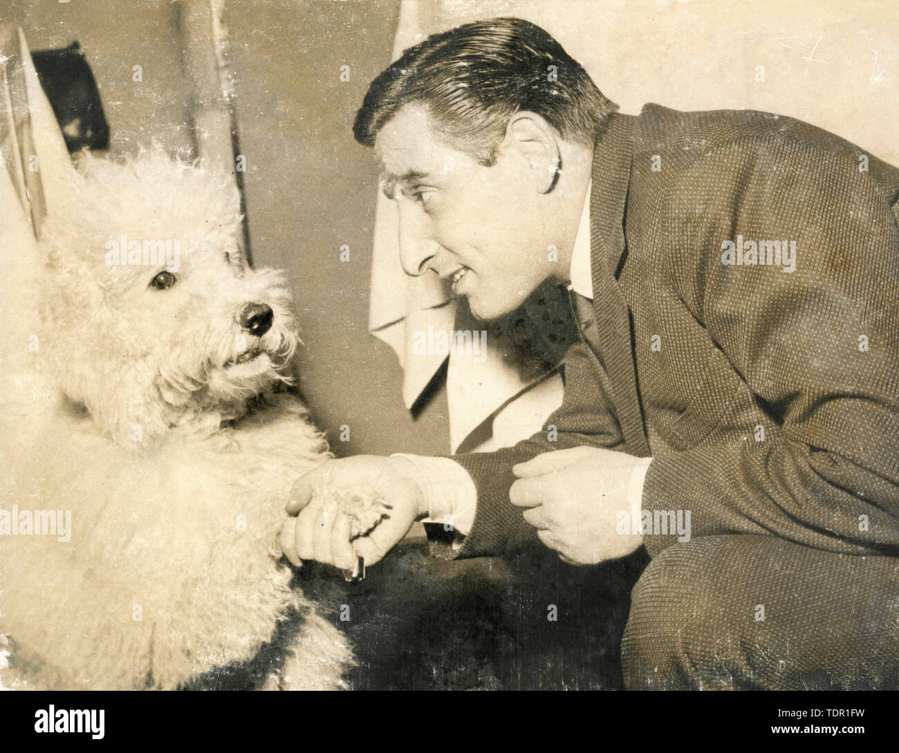 Italian actor Renato Rascel says goodby to the dog, 1950s Stock Photo ...