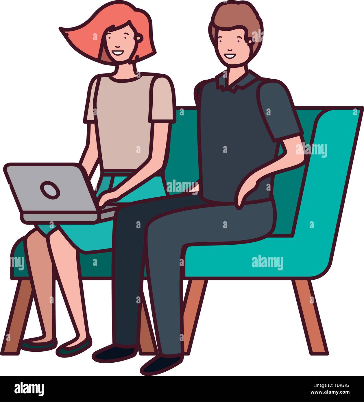 couple with sitting in chair on white background Stock Vector Image ...