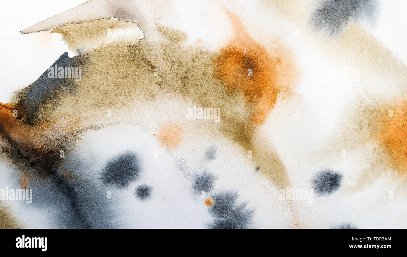 Abstract watercolor painting. Textured background. Splashes, stains and ...