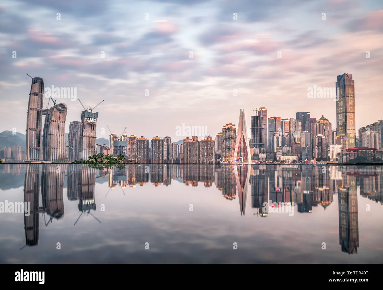 Night view of Qianyu Gate Bridge in Hongya Cave, Chongqing Stock Photo ...