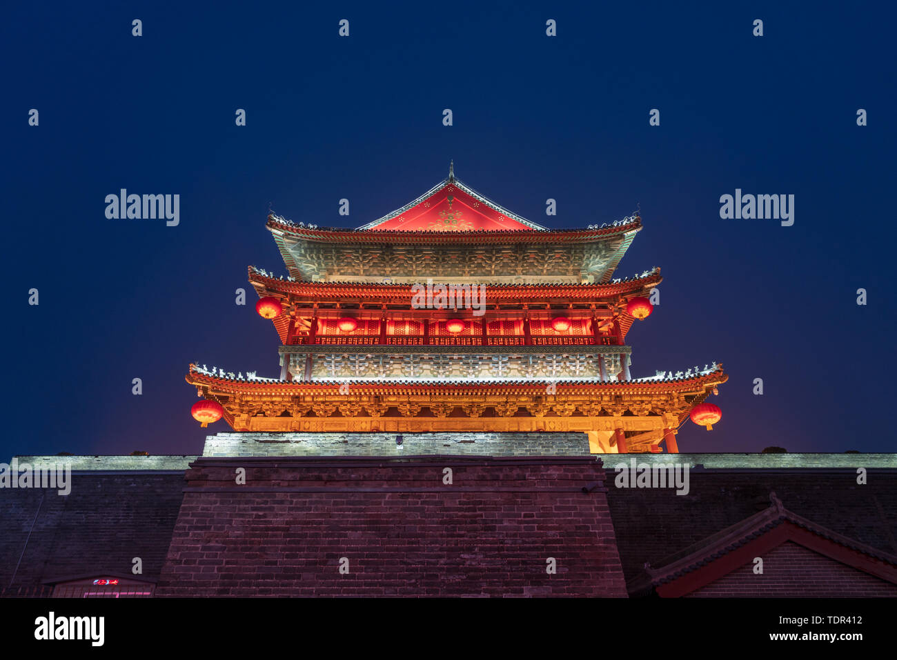 Night view building of Gulou, Xi'an Stock Photo - Alamy
